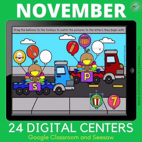 November Digital Centers for Kindergarten - Math & Literacy | Distance ...