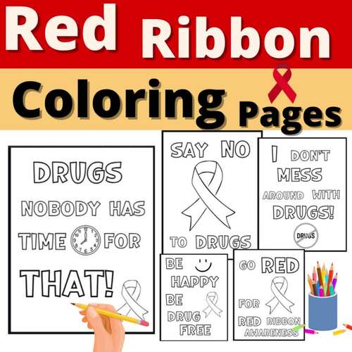 Red Ribbon Coloring Pages Activity Resource No Prep by IncredibleDesigns
