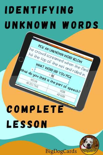Identifying Unknown Words Vocabulary Slides and Worksheets- BigDogCards-SLP