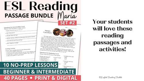Adult ESL Reading Comprehension Passages, Worksheet & Activities- Maria ...