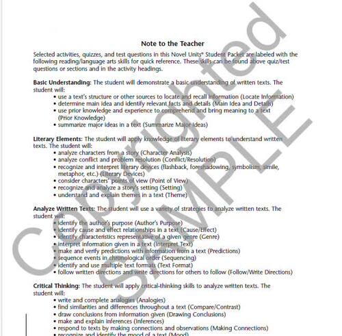 Rules Novel Units® Student Packet Novel Study | TPT