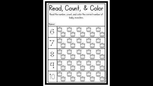 Halloween Math Count & Color Worksheets for Preschool and Kindergarten