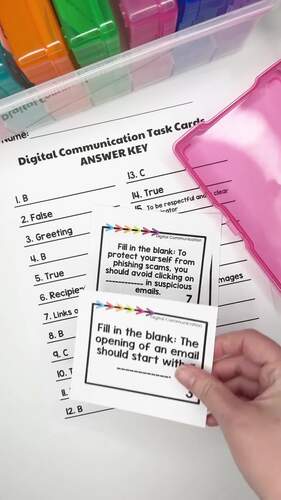 Digital Communication Printable Task Cards to Review Email Etiquette