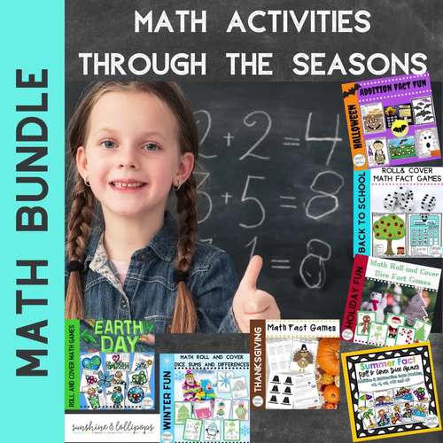 Math Addition and Subtraction Dice Games for the Year First Grade BUNDLE