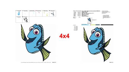 Cute smiling Dory blue tang fish cartoon embroidery designs - Instant ...