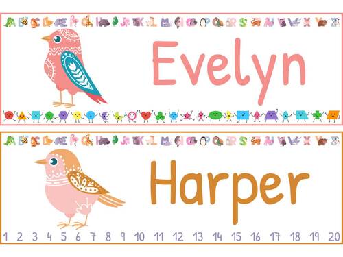 Cute Bird Student Desk Plates: 30 Editable Designs with PowerPoint