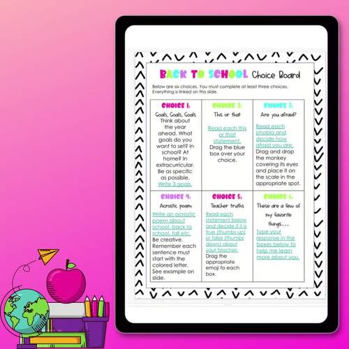 Back to School Choice Board: Print & Digital by Books Babbles and Bows