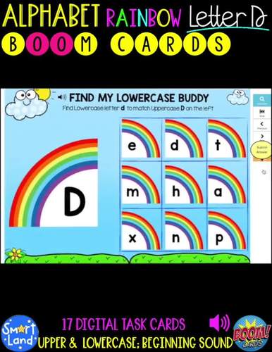 Alphabet practice_Letter D_Rainbow fun_Boom Cards™ by Smart Land Printables