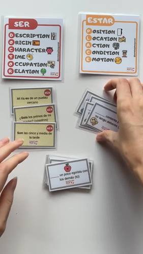 Ser vs estar flash cards with answers for Spanish 9th grade to 12th grade