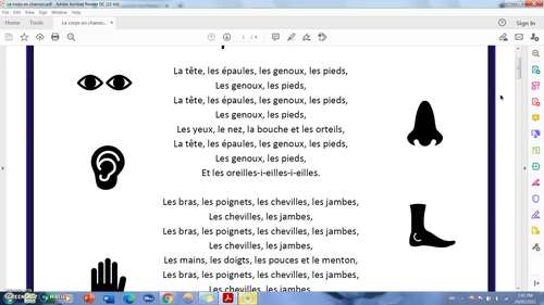 Une chanson: Le corps en chanson (French Body Part Vocabulary Practice ...