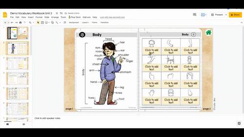 ESL Digital Vocabulary Workbook for Newcomers UNIT 3 | Google Slides