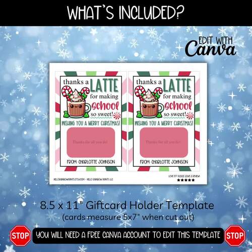 Christmas Teacher Thanks a Latte Gift Card Holder, Team Staff Coworker ...