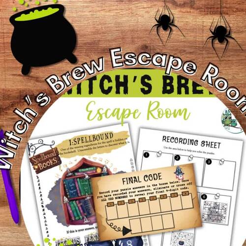 Witch's Brew Halloween Escape Room Crack the Code ELA Game Printable