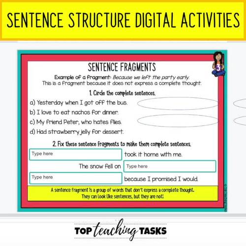 Digital Sentence Structure Activities for Google Classroom | Distance ...