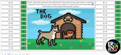 Summer Pixel Art Math Addition and Subtraction Basic Facts on Google Sheets