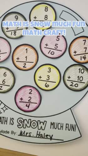 Addition Snow Globe Math Craft Winter Bulletin Board K-2 January Activity