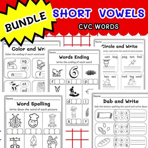Bundle: CVC Words Worksheets for Kindergarten (Short Vowels) - Phonics ...