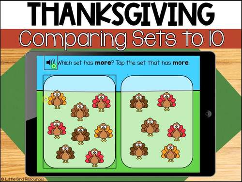 Thanksgiving Turkey More or Less Boom Cards Comparing Sets Numbers 1-10