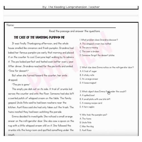 Thanksgiving Reading & Mystery Narrative Writing Activity: Missing ...