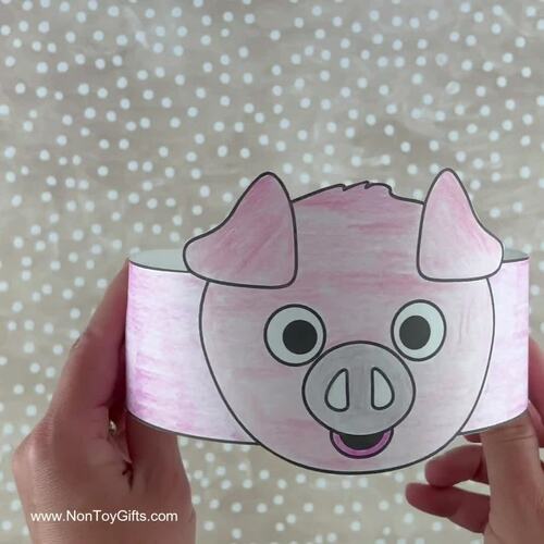 Pig Paper Hat Craft, Coloring Farm Animal Crown, Headband Template