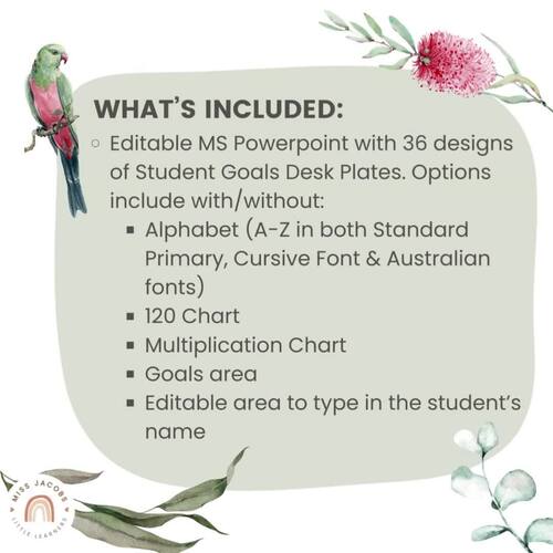 Student Name Tags & Goals Desk Plates | Australiana Classroom Decor