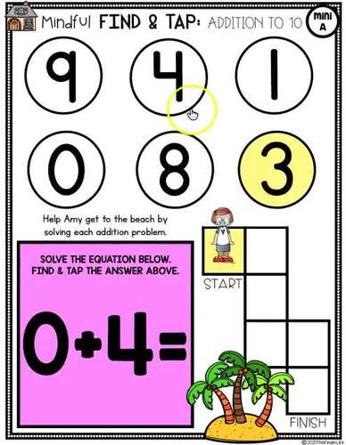 Interactive PDF Find and Tap Addition Sums to 10 Distance Learning