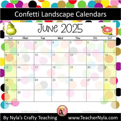 Confetti Calendar 2025 - 2026 Landscape Editable for PowerPoint ...