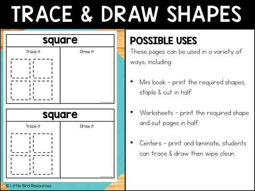 2D Shape Tracing Sheets Drawing & Copying Shapes Practice Preschool ...