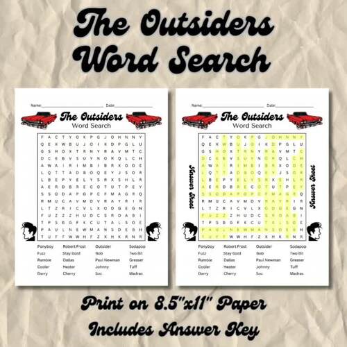 The Outsiders Word Search Book Club Center Activity Sub Plans | TPT