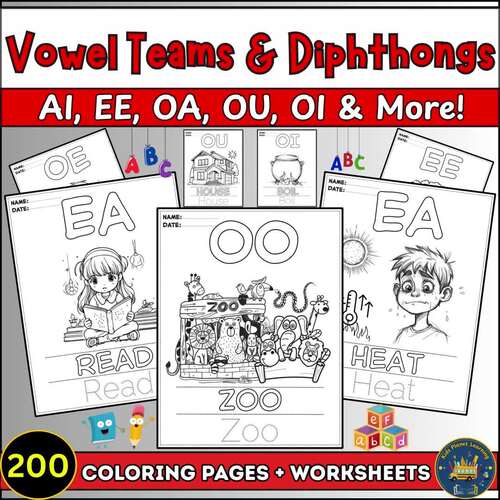 Vowel Teams & Diphthongs Coloring Pages | Phonics Worksheets & Charts ...