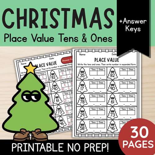 Christmas Math Worksheets: Place Value Tens and Ones | 1st & 2nd Grade