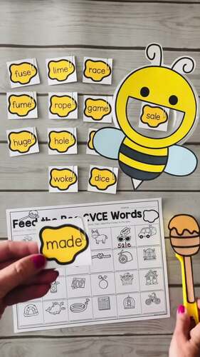 Spring Long Vowel CVCE Words - Feed the Bee - Feed Me Activities