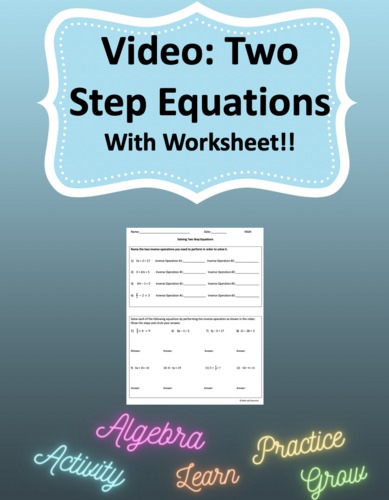 Video Lesson Solving Two Step Equations with Worksheet by Math Lab ...