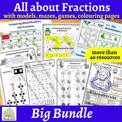 Fractions Games Worksheets & Activities Big Bundle by MathematicUs