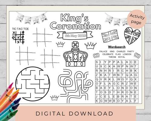 King Charles Coronation activity page by Digiwizard Prints | TPT
