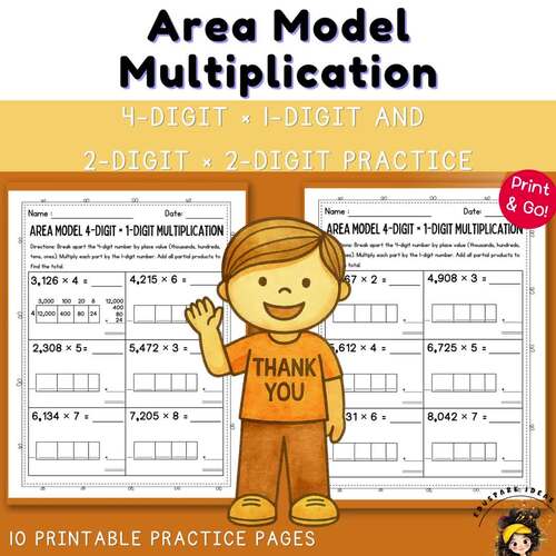 Area Model Multiplication Worksheets | 4-Digit × 1-Digit and 2-Digit × ...