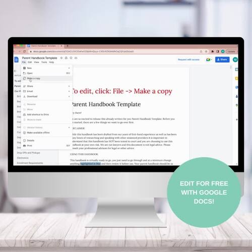 Daycare Parent Handbook | Policies & Procedures | Google Doc & Word ...