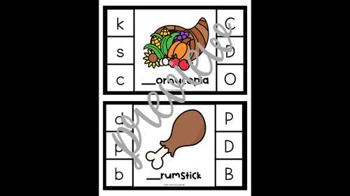 Thanksgiving Find the Missing Letter Beginning Sound Clip Cards | TpT