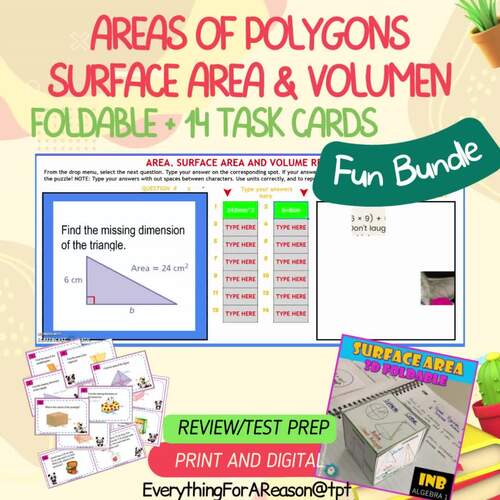 Areas, Surface Area, and Volume Fun Bundle: Foldable + Task Cards PDF ...