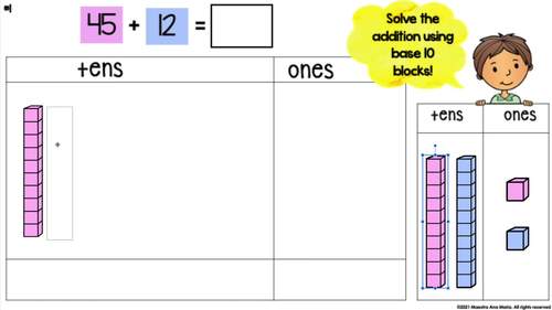 Addition With Base Ten Blocks - Place Value - Worksheets and Digital