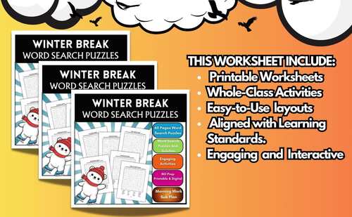 Fun Winter Break Word Search Activities Morning Work 4th,5th,6th,7th ...