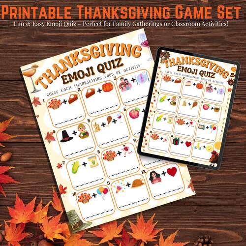 Thanksgiving Emoji Game – Printable Thanksgiving Pictionary for Kids ...