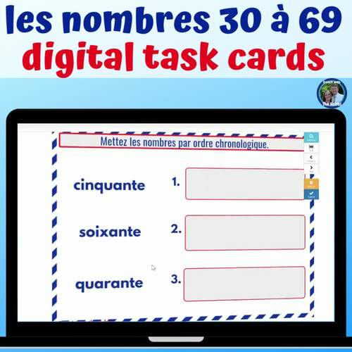 French Numbers 30-69 Boom™ Digital Task Cards les nombres 30 à 69