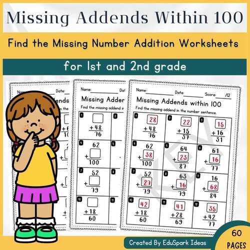 Missing Addends Within 100 | Find the Missing Number Addition Worksheets