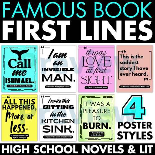 Famous Book First Lines Posters High School Book Tasting Fun Bulletin ...
