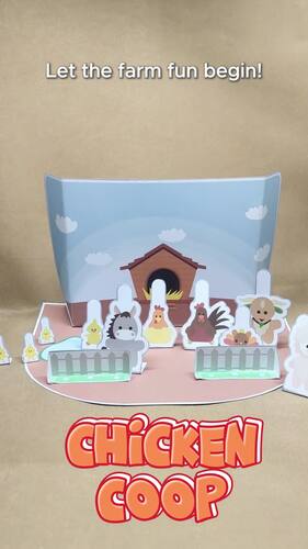 Farm Animals Chicken Coop Scene - Popsicle Stick or Standing Puppets