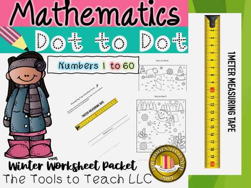 Winter 6 Connect Dot-to-Dot Worksheet Packet Numbers to 60 Grade 1