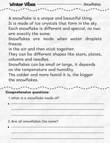 Winter Vibes: Reading Comprehension Passages for Kindergarten and 1st Grade
