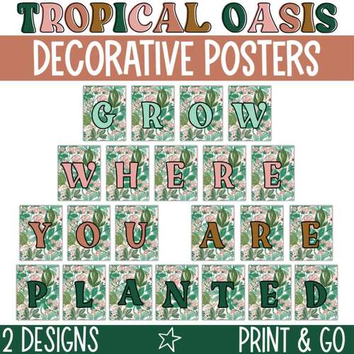 Modern Tropical Classroom Posters / Plant Classroom Decor / Word Posters
