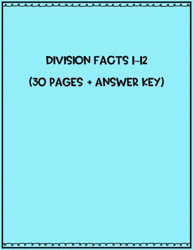 Thanksgiving Division Facts 1–12 Missing Number Worksheets |Turkey Math ...